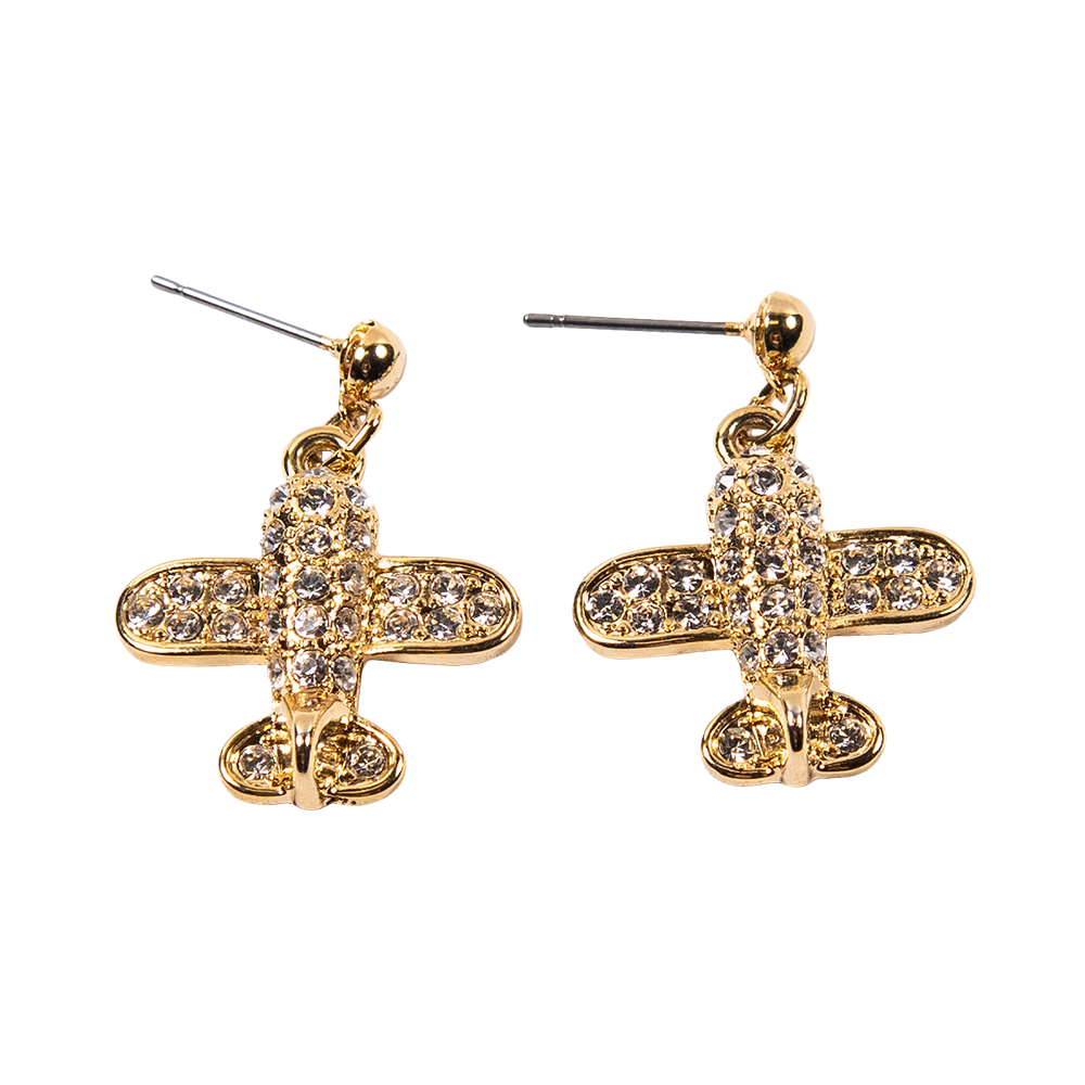 Airplane Rhinestone Gold Tone Dangle Earrings – Shop EAA Merchandise