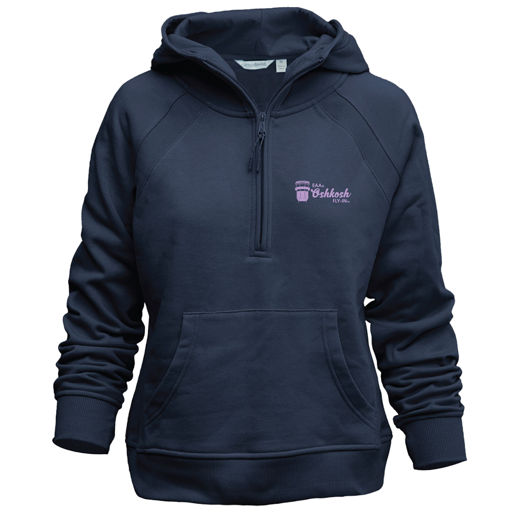EAA Ladies' 1/2 Zip Oshkosh Tower Hoodie, Navy – Shop EAA Merchandise