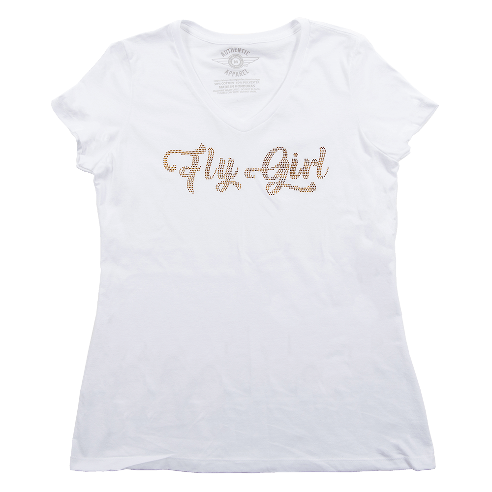 Vintage Aircraft Association Ladies White Flygirl "Bling" T-Shirt ...