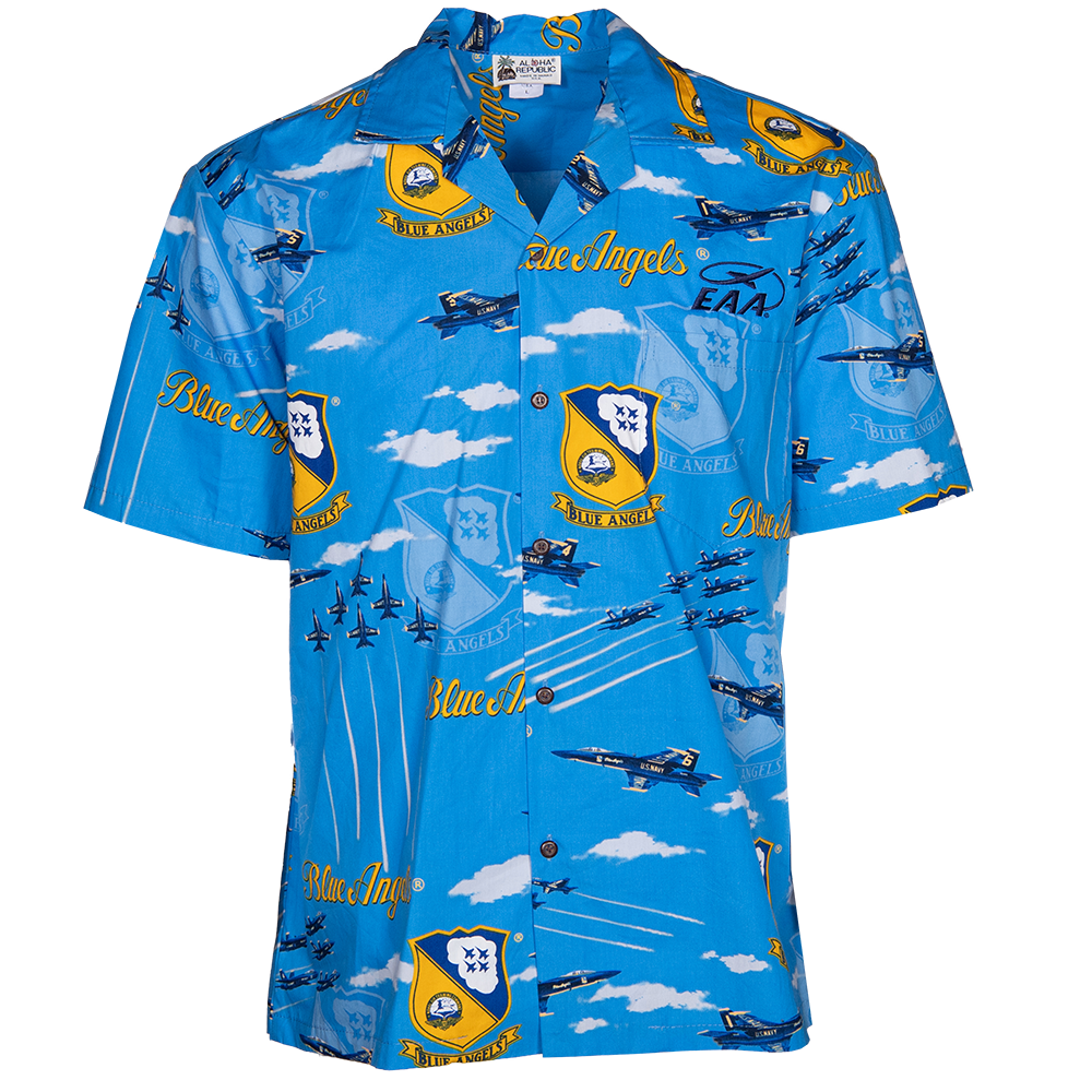 EAA Men's Aloha Republic Blue Angels Hawaiian Shirt – Shop EAA Merchandise