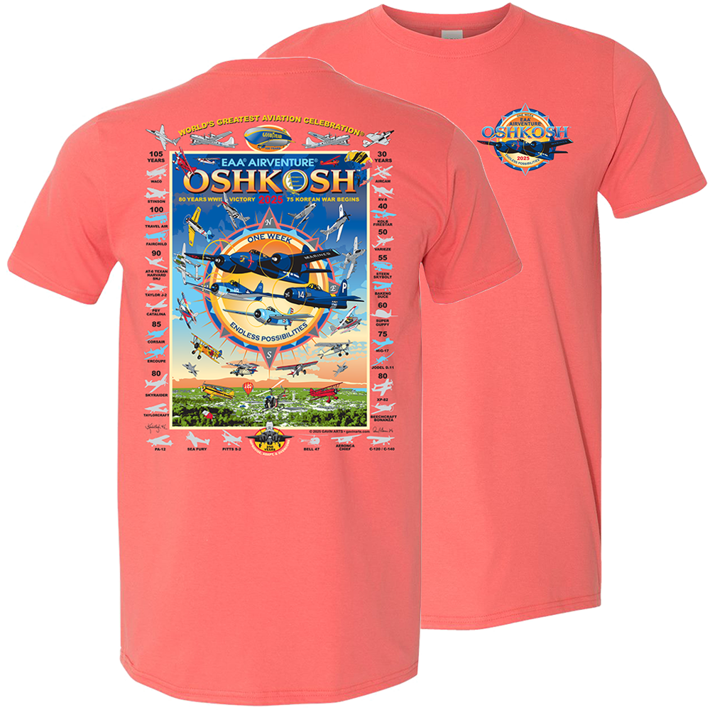 EAA AirVenture Oshkosh 2025 Event T-Shirt, Coral – Shop EAA Merchandise