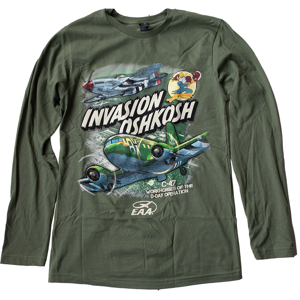 EAA Invasion Oshkosh C-47 Tribute Long-Sleeve Shirt – Shop EAA Merchandise