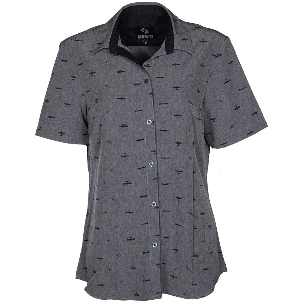 EAA Ladies' Pattern Ops Aviation Button Top, Grey – Shop EAA Merchandise