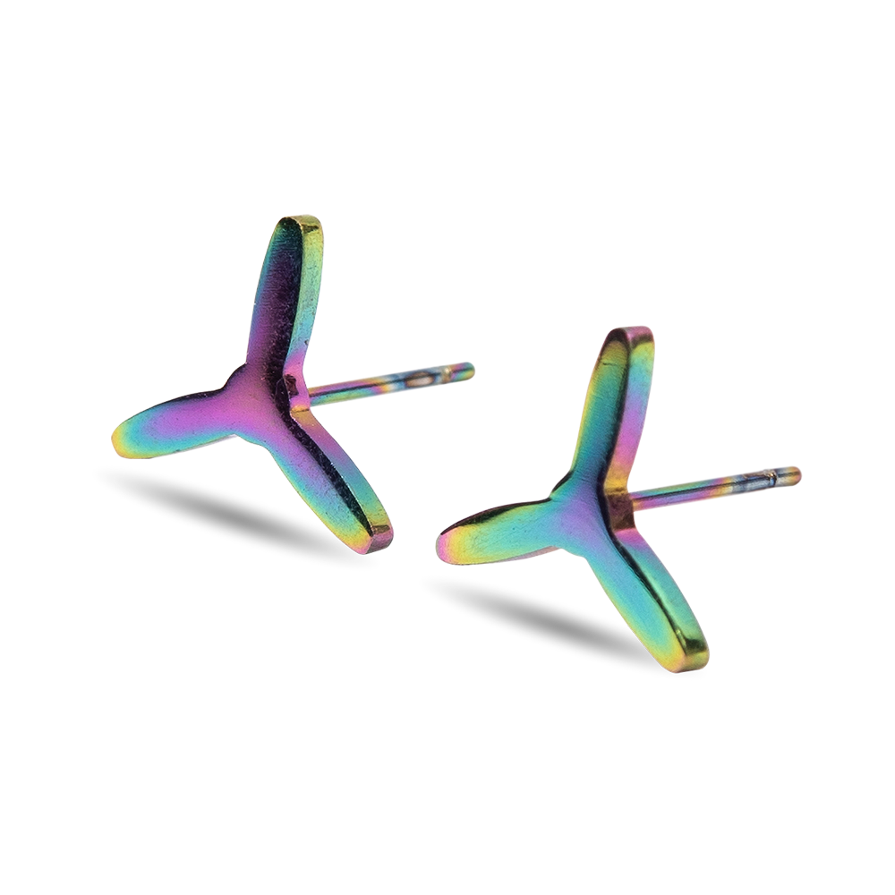 Rainbow Chrome Three-Bladed Propeller Stud Earrings – Shop EAA Merchandise